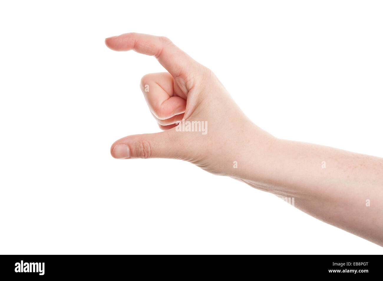 Measuring female hand isolated on white background Stock Photo - Alamy