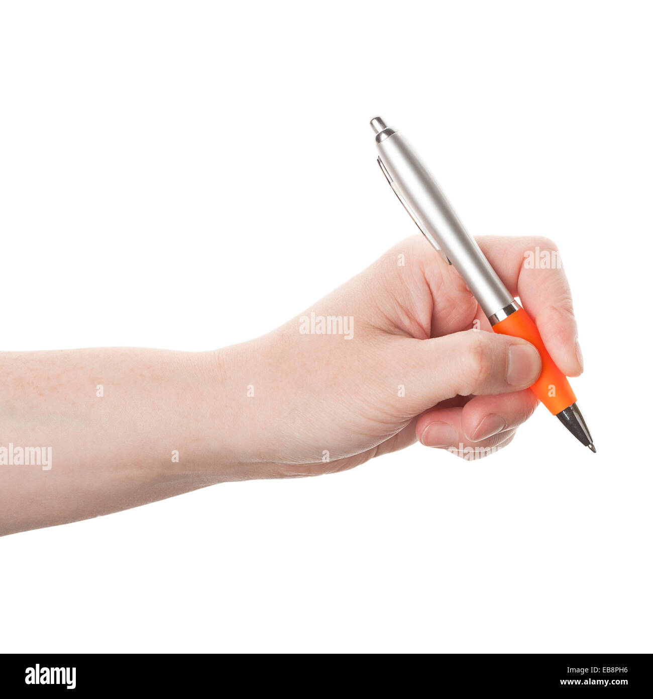 Pen in hand isolated on white Stock Photo - Alamy