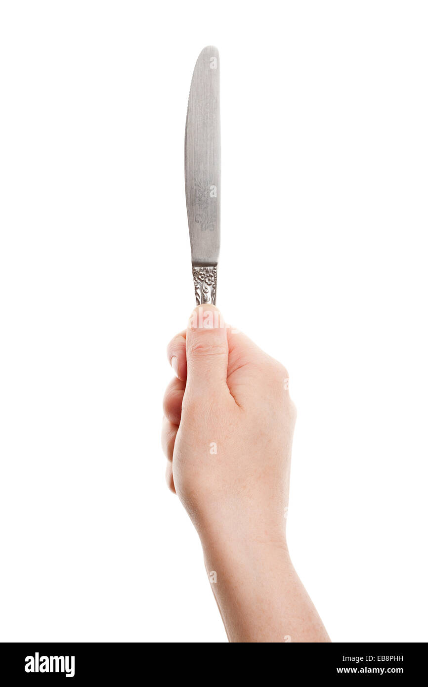 Knife in hand isolated on white background Stock Photo - Alamy