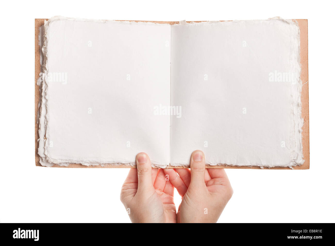 Opened book in hands isolated on white background Stock Photo - Alamy