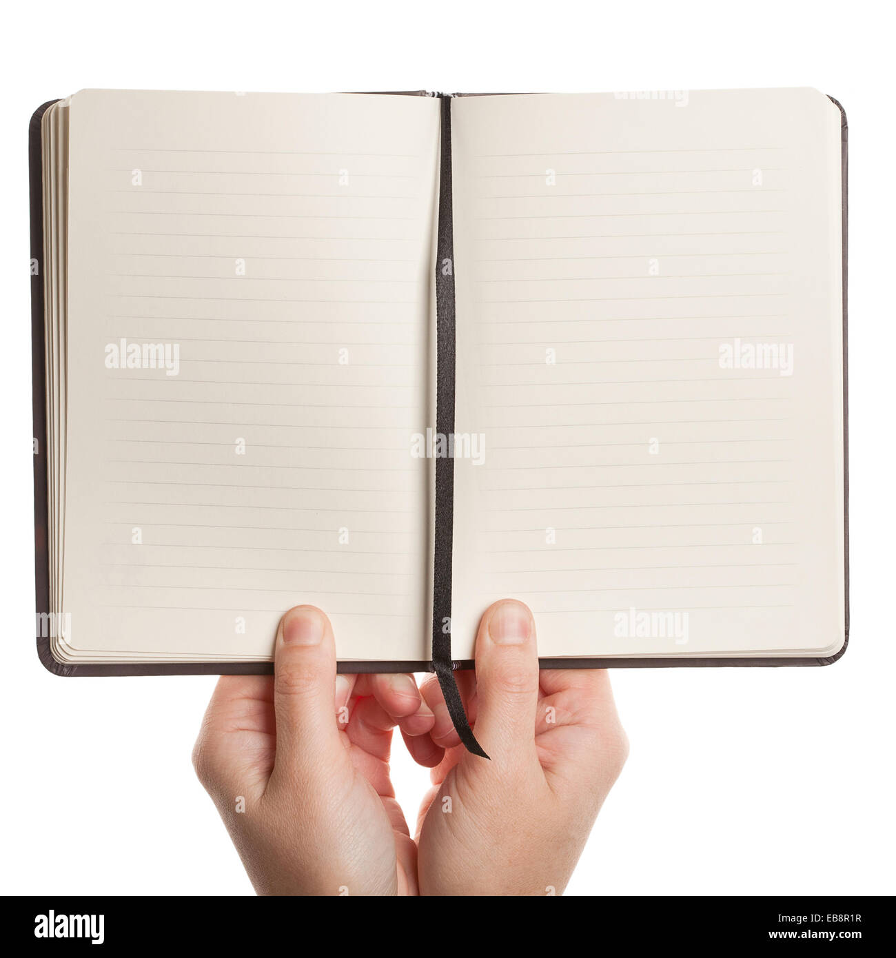 Opened book in hands isolated on white background Stock Photo - Alamy