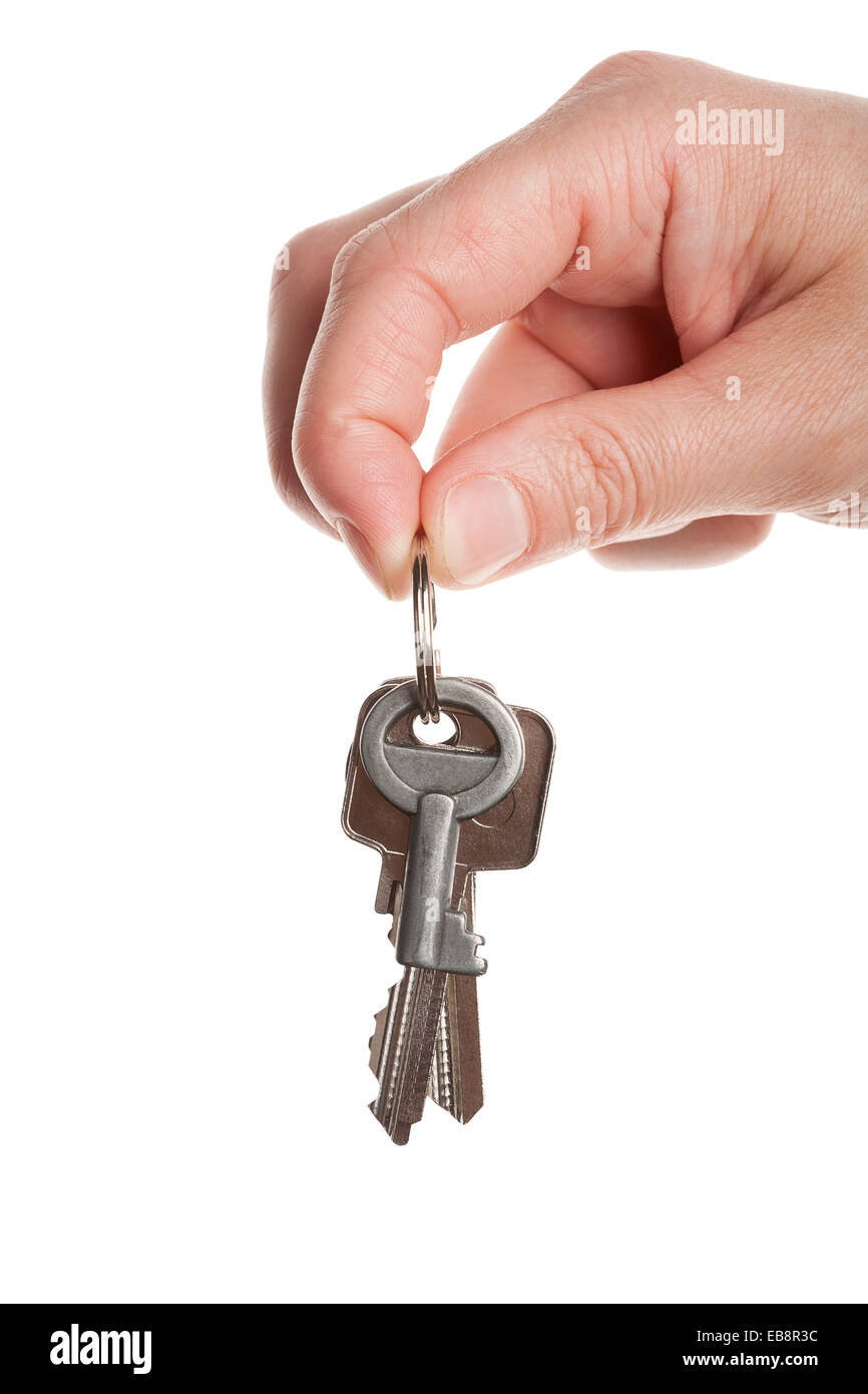 Hand and keys isolated on white background Stock Photo - Alamy