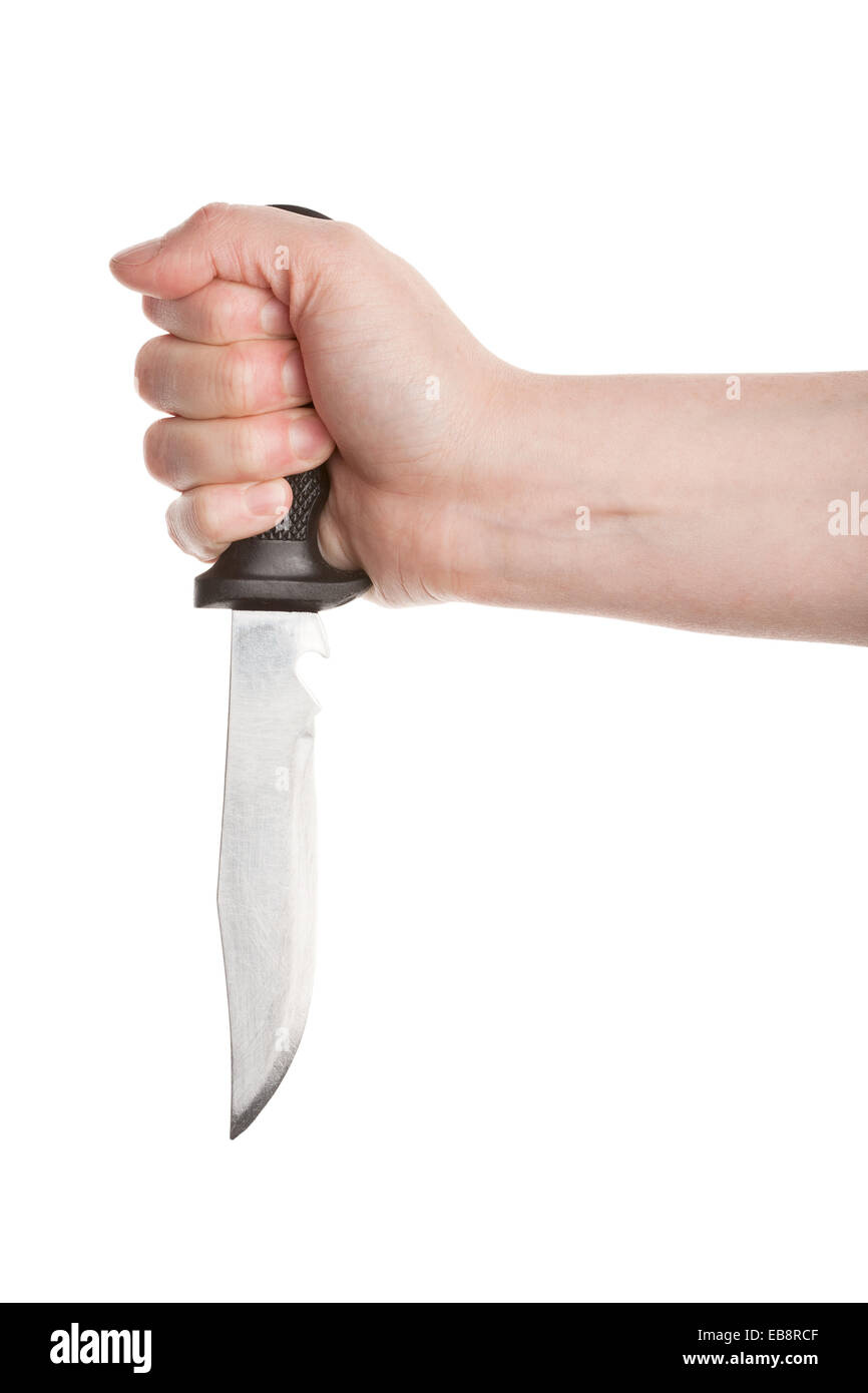 Knife in hand isolated on a white background Stock Photo - Alamy
