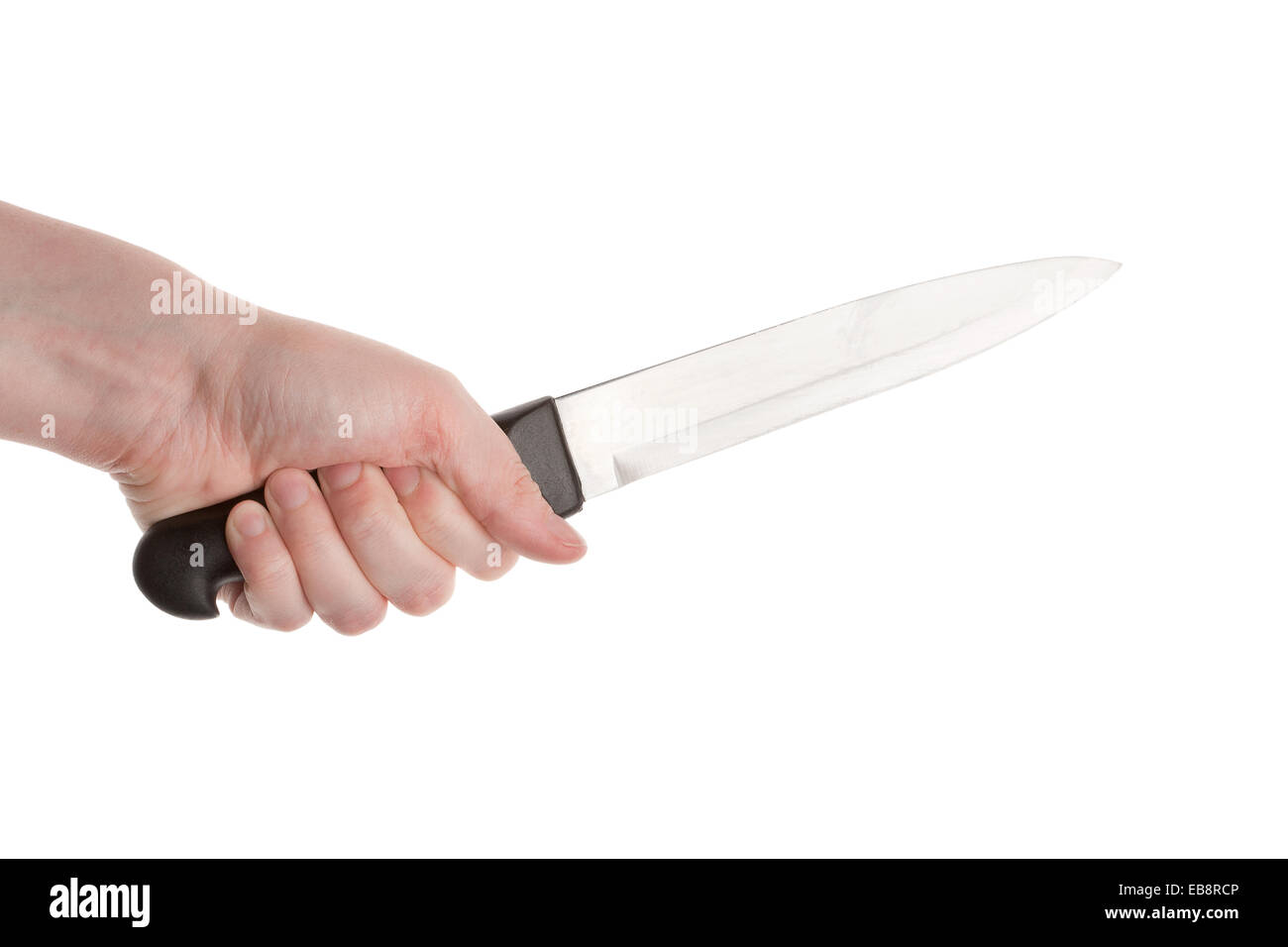 Knife in hand isolated on a white background Stock Photo - Alamy