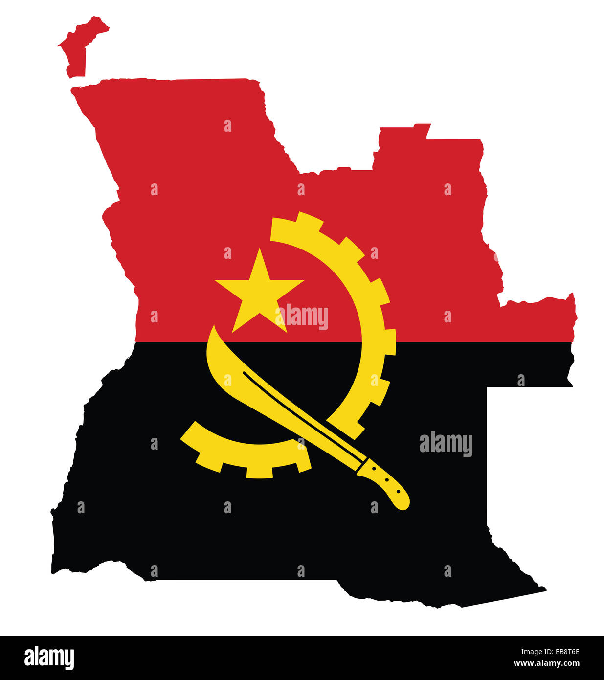 Flag of the Republic of Angola overlaid on outline map Stock Photo - Alamy