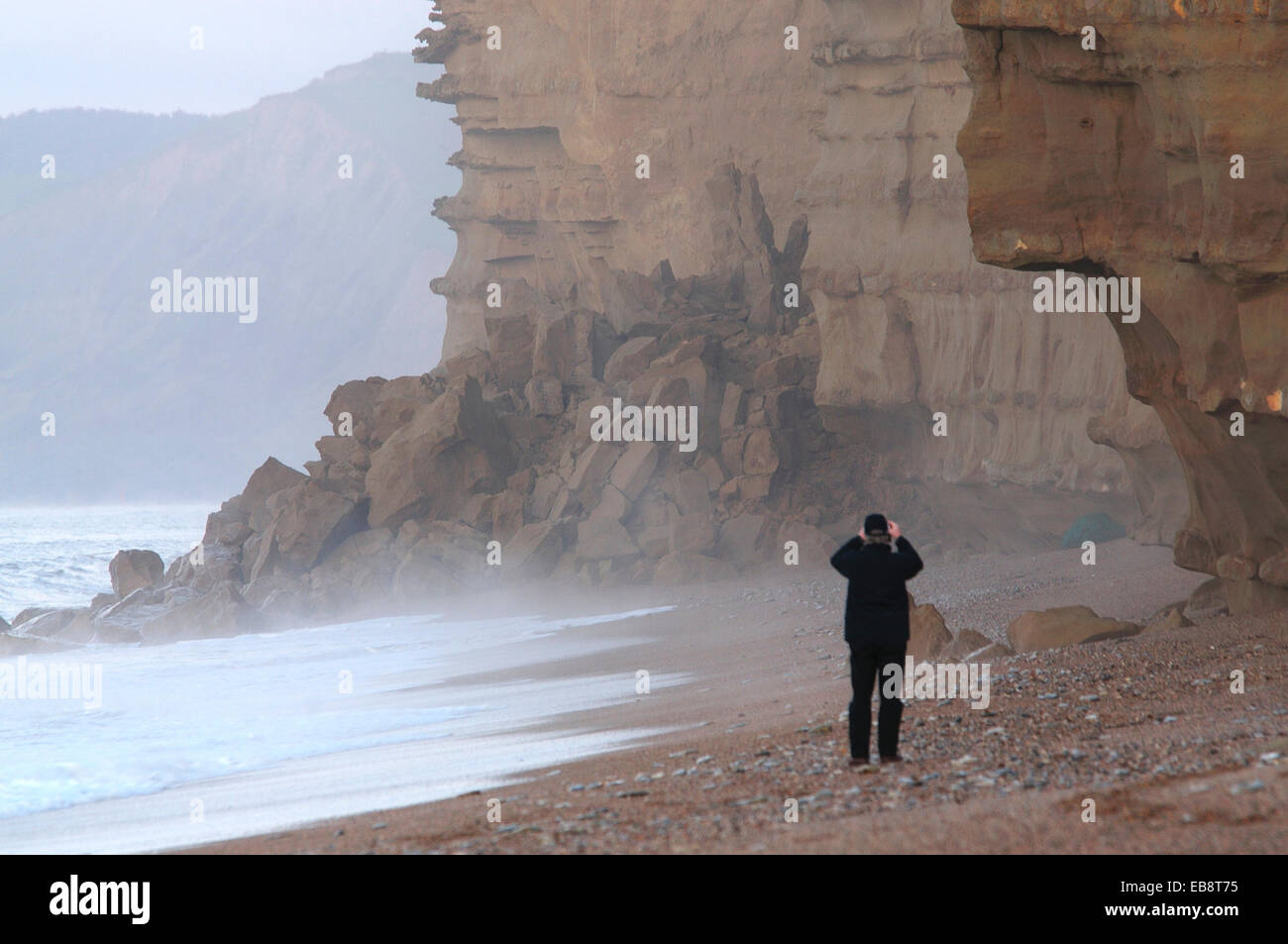 Uk beach rock fall hi-res stock photography and images - Alamy