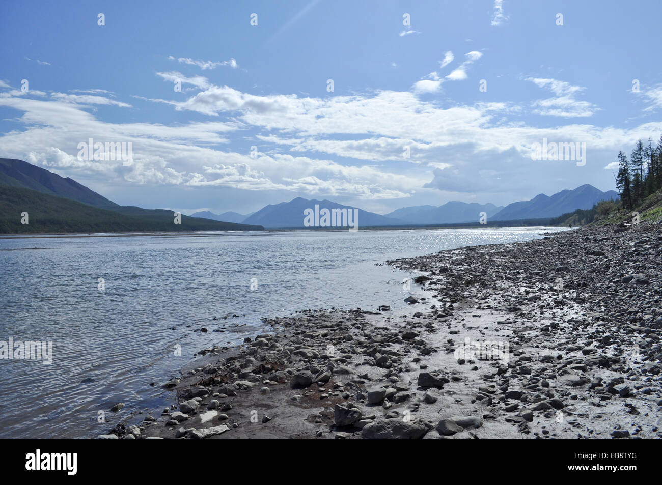 Mountain river Suntar. Landscape of the far corners of the earth in ...