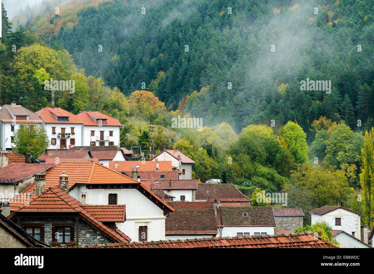 Typical architecture of Isaba town, Roncal Valley, Navarre, Spain Stock ...