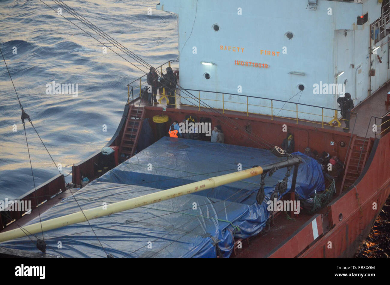 Crete, GREECE. 27th Nov, 2014. The broken-down smuggling ship carrying ...
