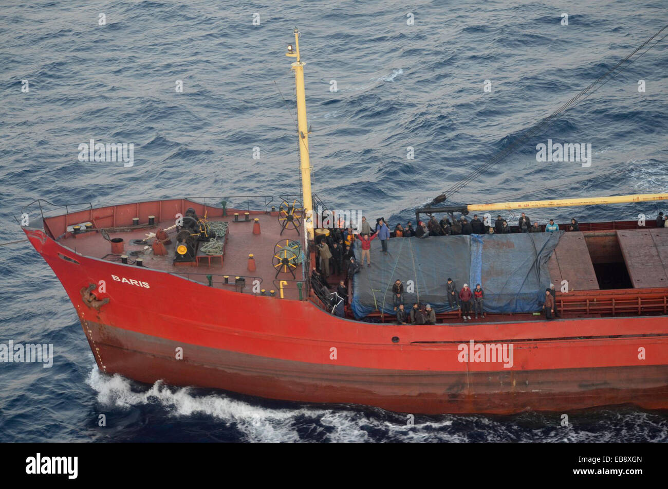 Crete, GREECE. 26th Nov, 2014. The broken-down smuggling ship carrying ...