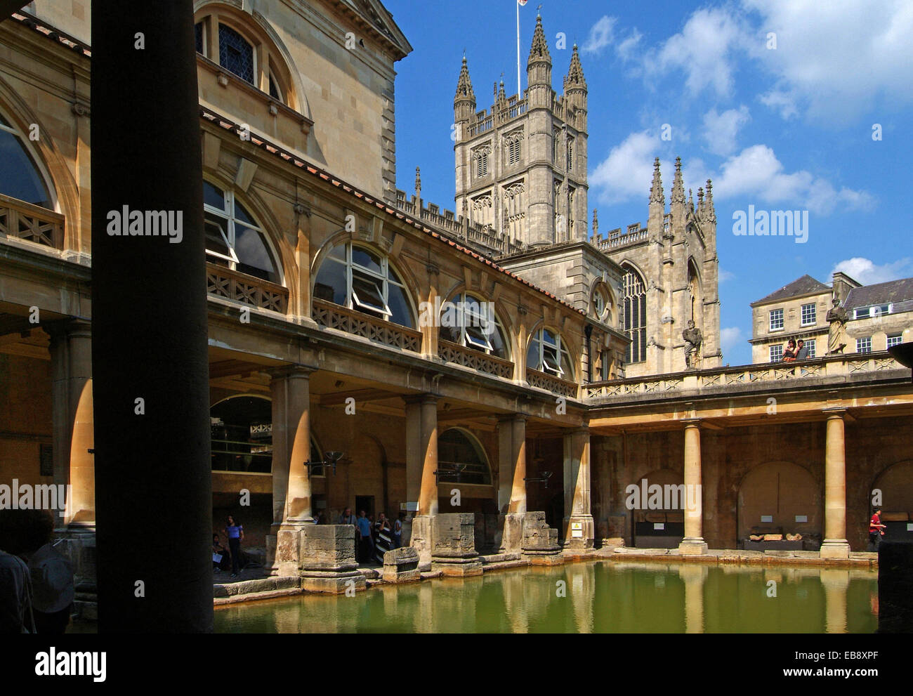 Bath, Somerset, UK showing the Roman Baths with Bath Abbey behind ...