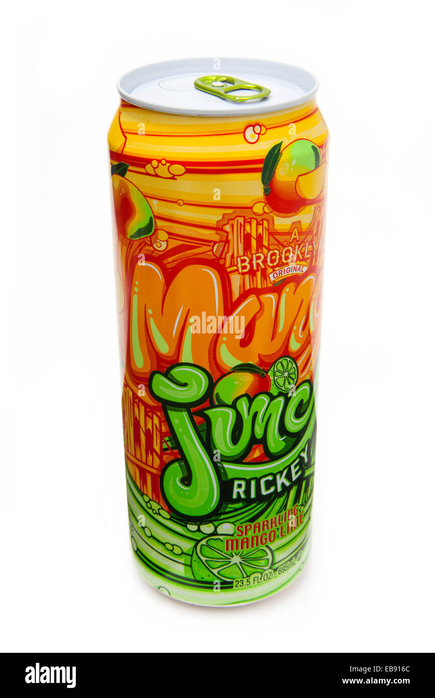 Arizona Mango Lime Rickey 23oz (695ml) fizzy canned drink isolated on a ...