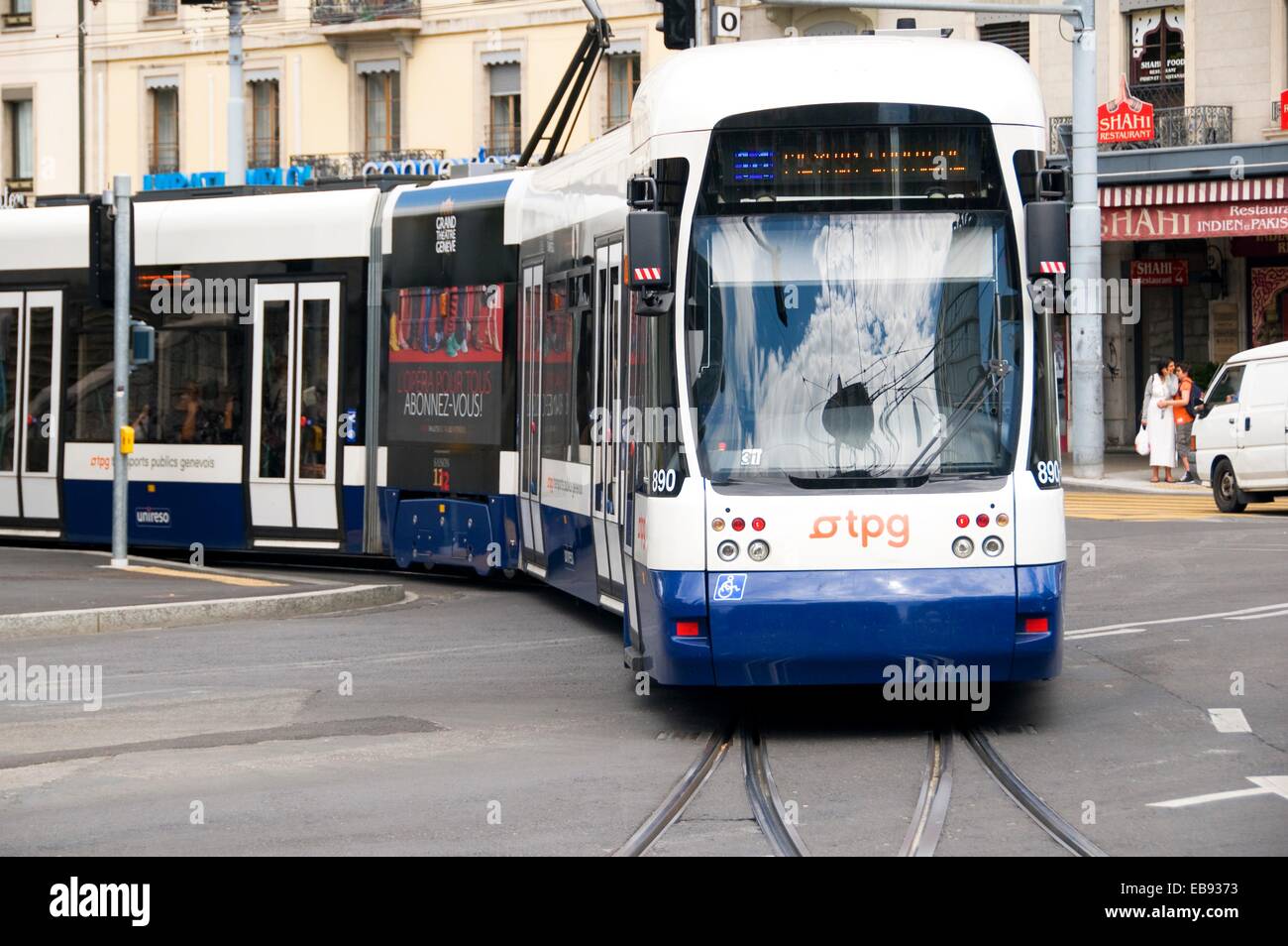TPG - Transports Publics Genevois tram, center of Geneva, Switzerland ...
