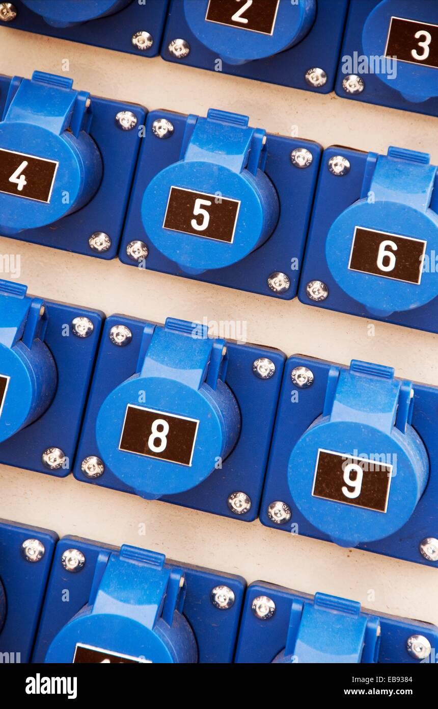outdoor power connections, blue numbered electrical outlets, power ...