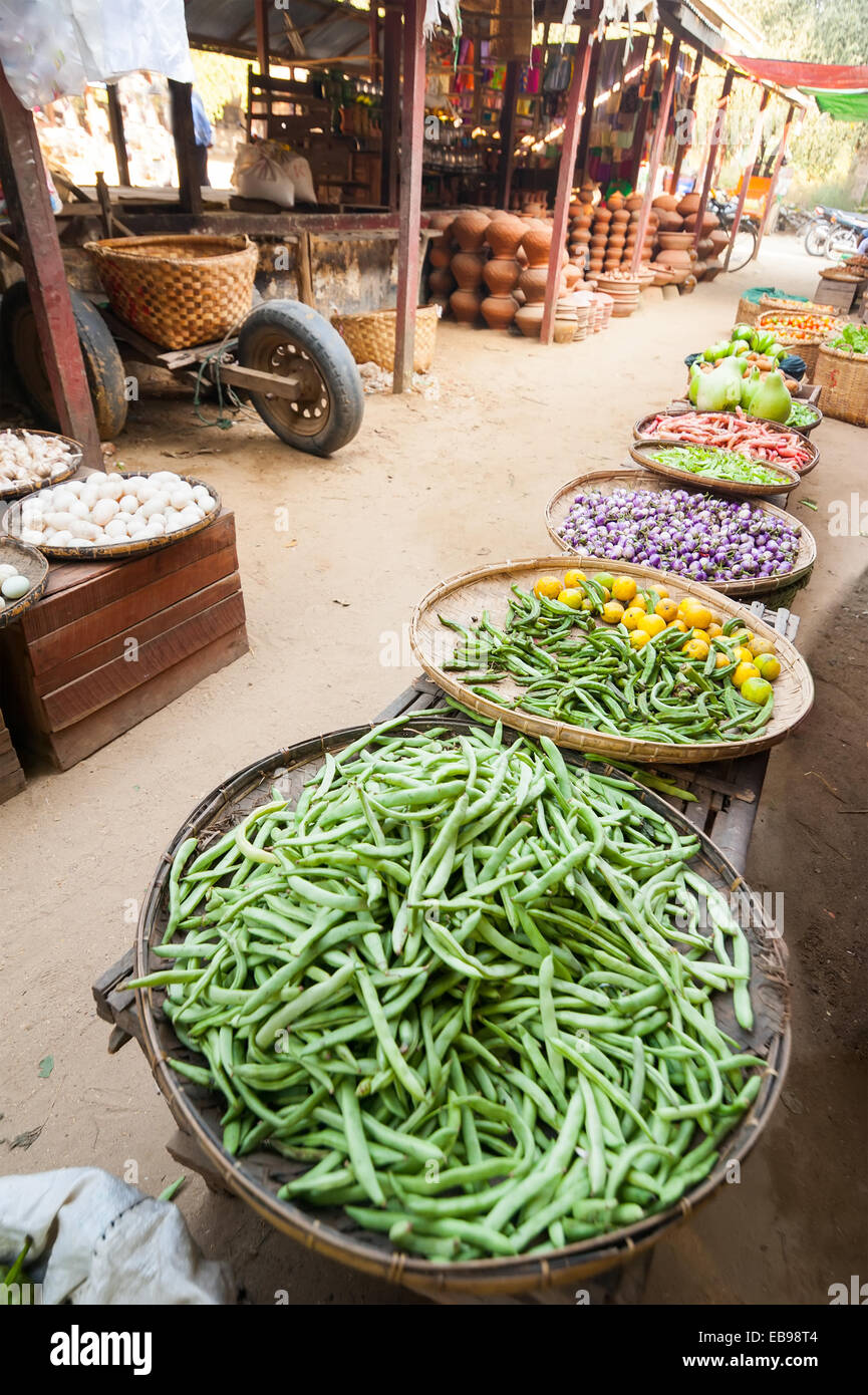 Traditional local fruits and vegetables for sale at outdoor asian ...