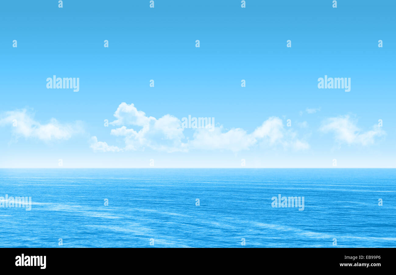 Blue sea landscape with fluffy white clouds Stock Photo - Alamy