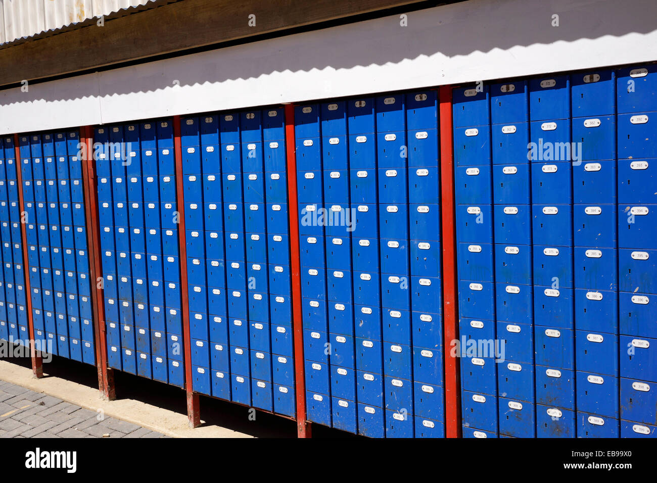 Row of blue post boxes in the small town of Riebeek Kasteel . Western Cape Province, South ...