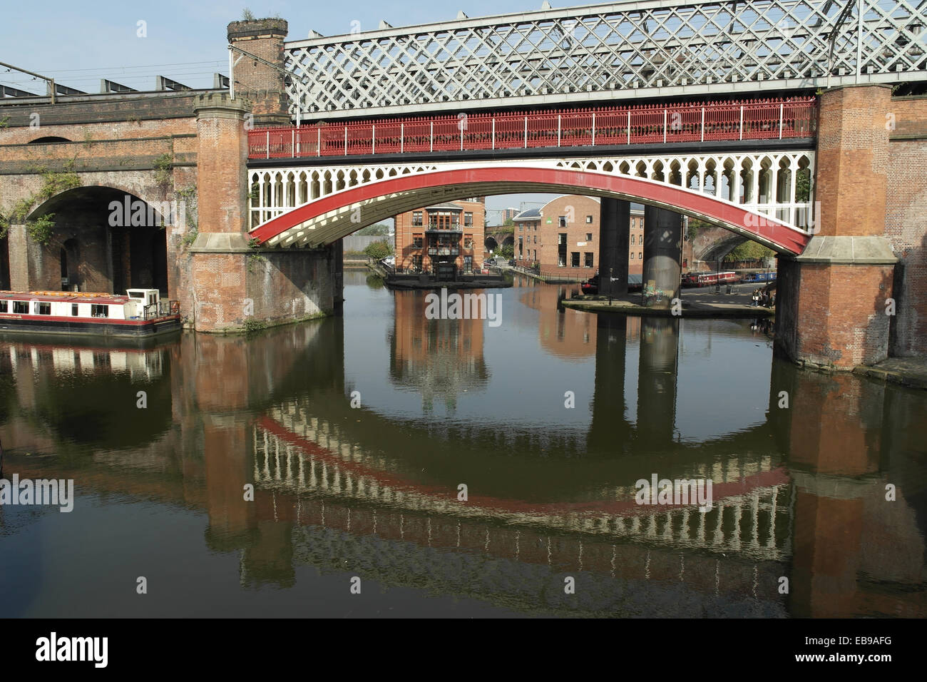 Blue sky view cast iron bridge of 1849 red bricks railway Viaduct ...