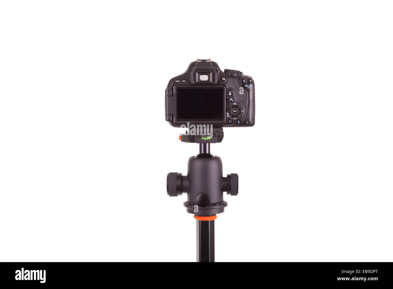 Digital camera mounted on tripod, isolated on white background Stock ...