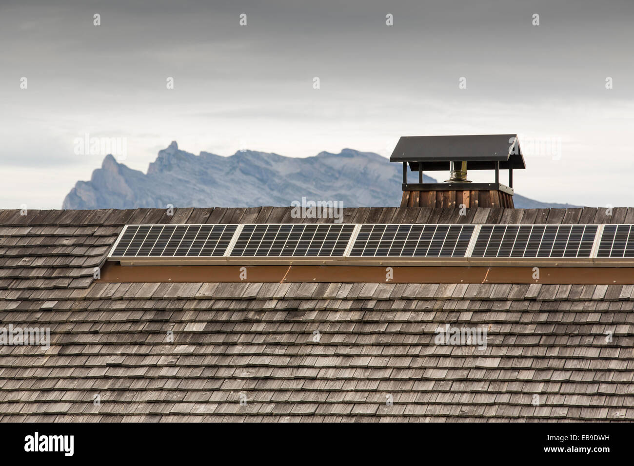 Solar panels on mountain huts at Chalet de Miage above Les Contamines ...