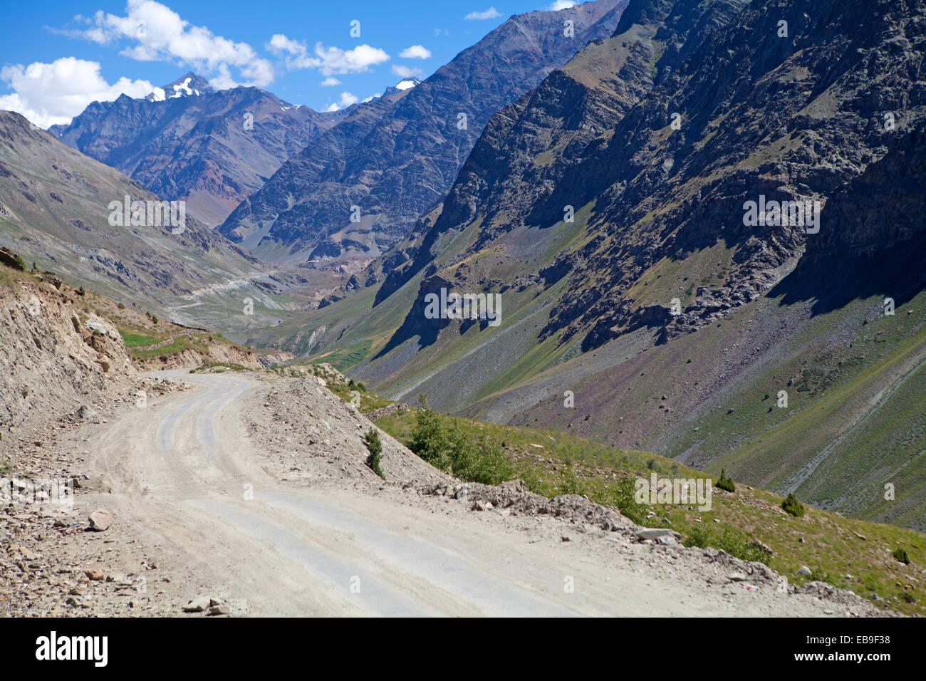 Unsealed section of the Manali to Leh highway through the Himalayas ...
