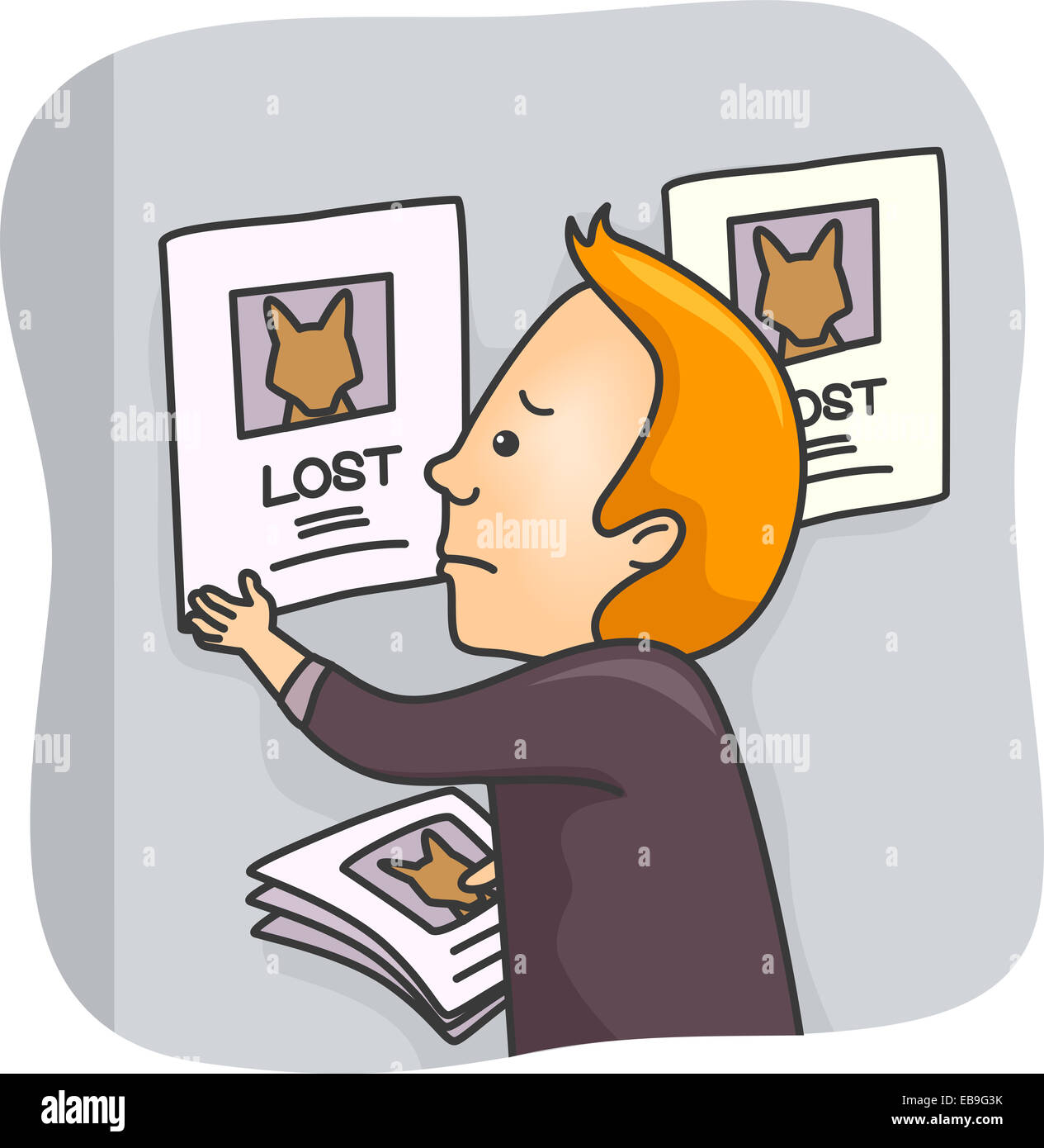 Illustration of a Man Posting Pictures of His Lost Pet Stock Photo - Alamy