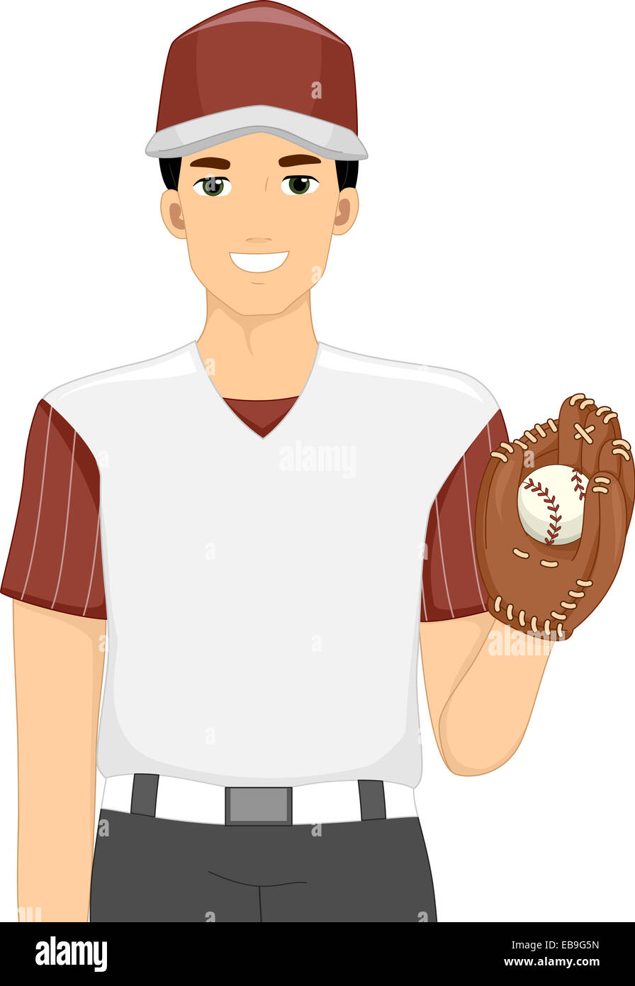 Illustration of a Man Dressed as a Baseball Pitcher Stock Photo - Alamy