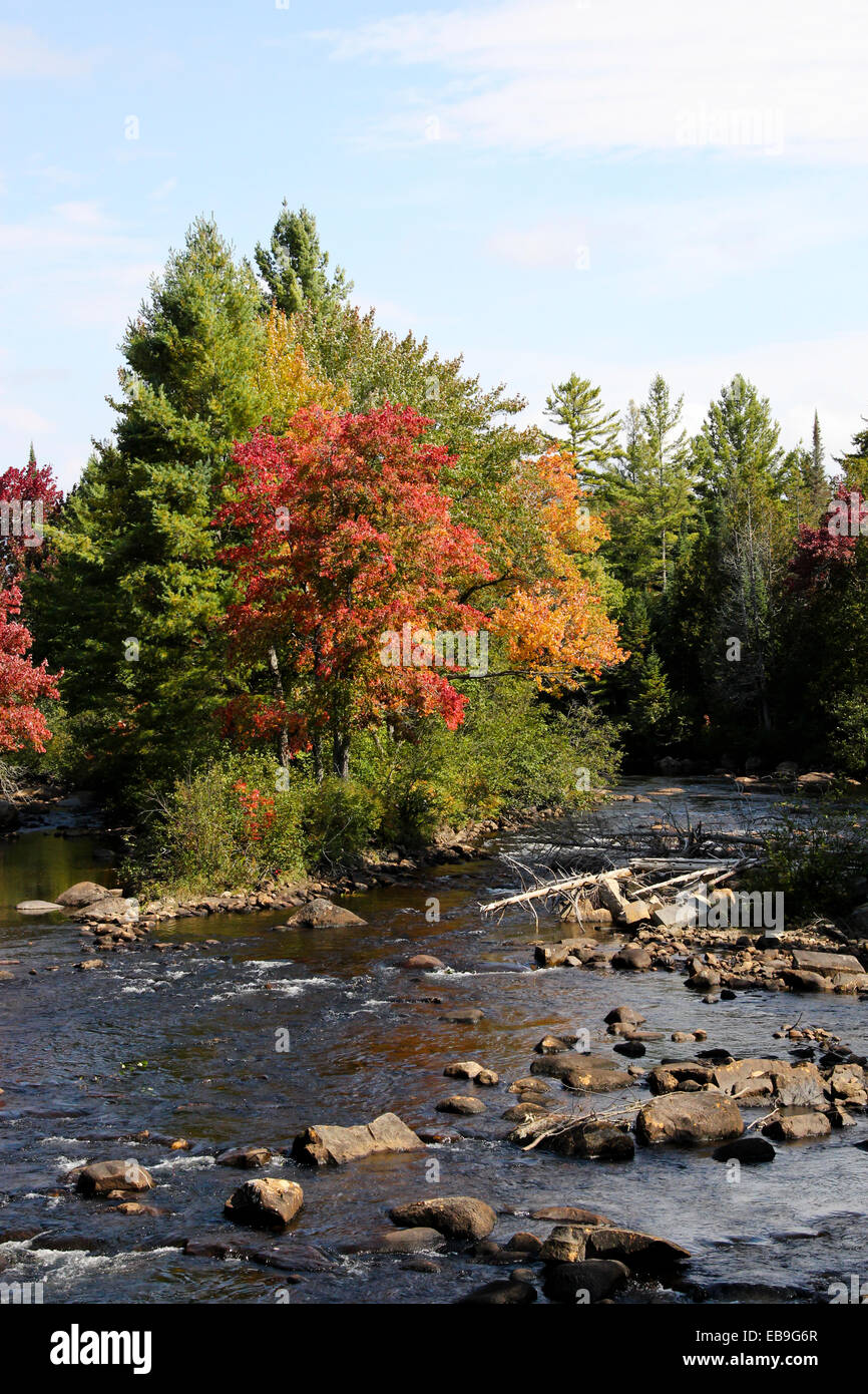 Fall Autumn river scene Adirondack State Park New York USA Stock Photo ...