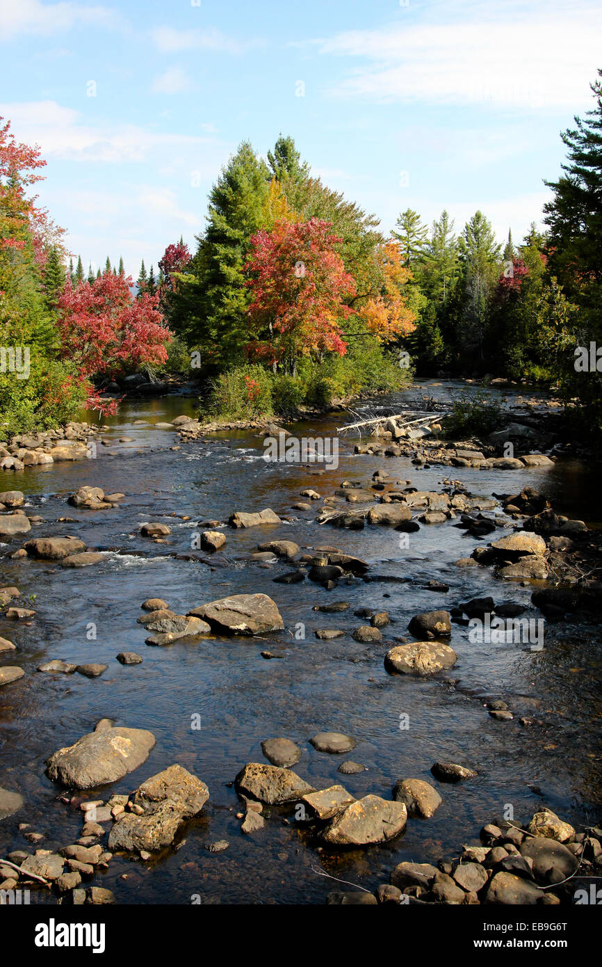 Fall Autumn river scene Adirondack State Park New York USA Stock Photo ...