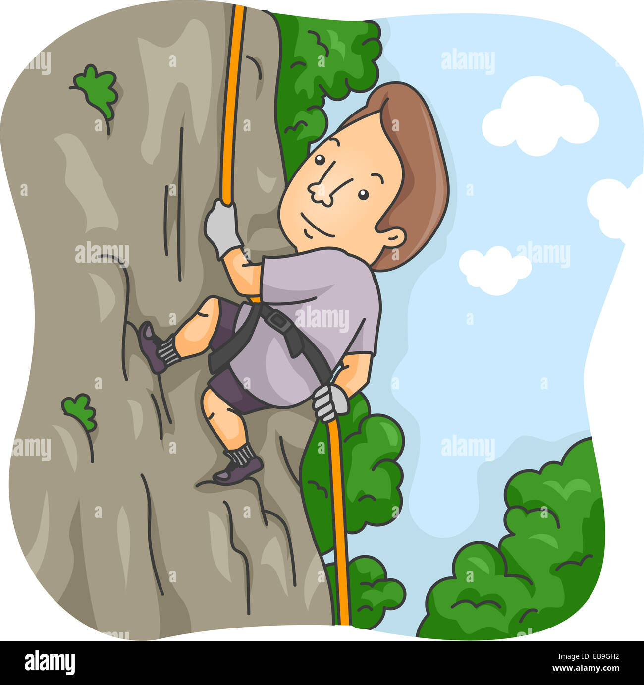 Illustration of a Man Rappelling Down a Cliff Stock Photo - Alamy