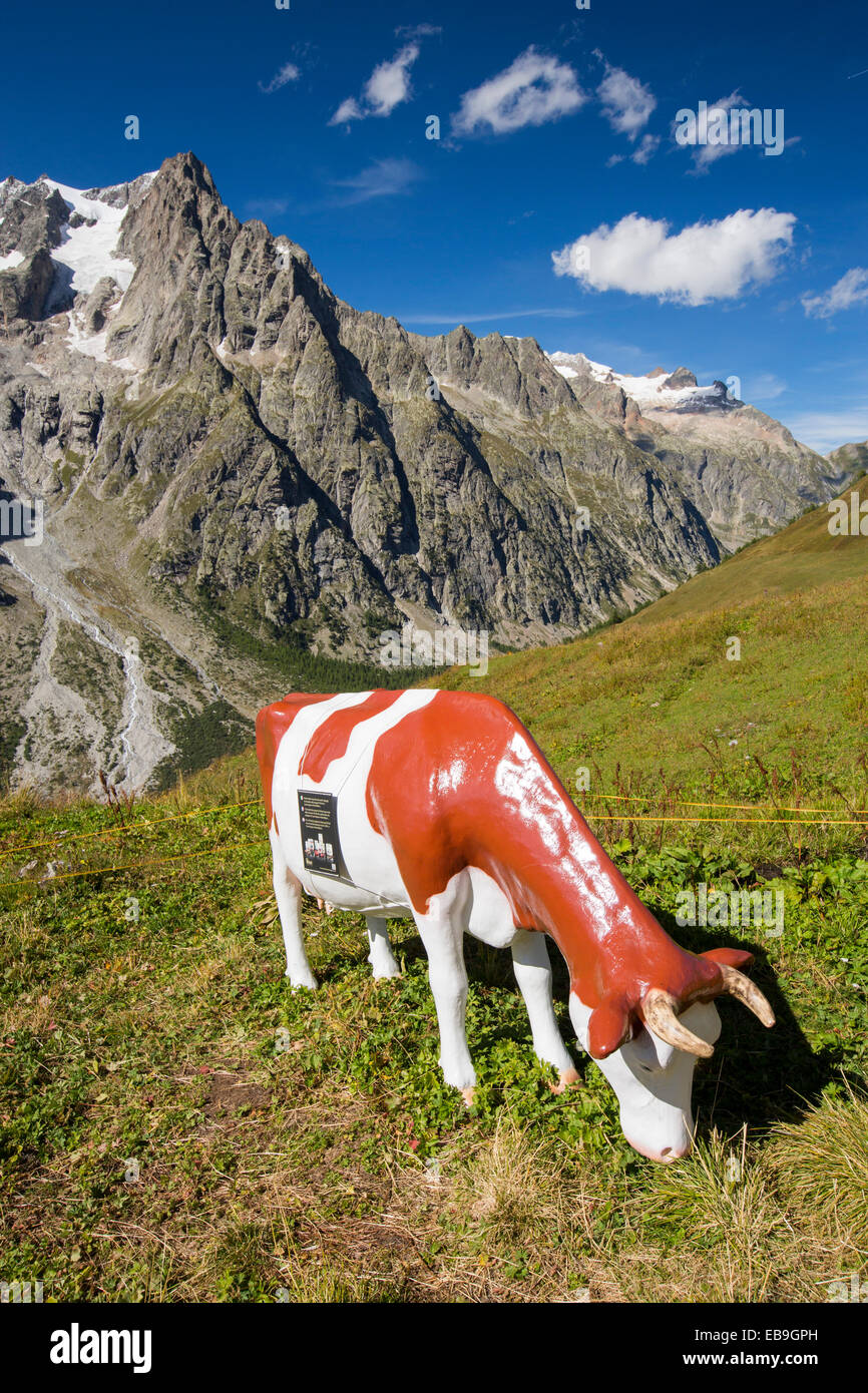 A model cow advertising diary products by the Bonatti Hut opposite the ...