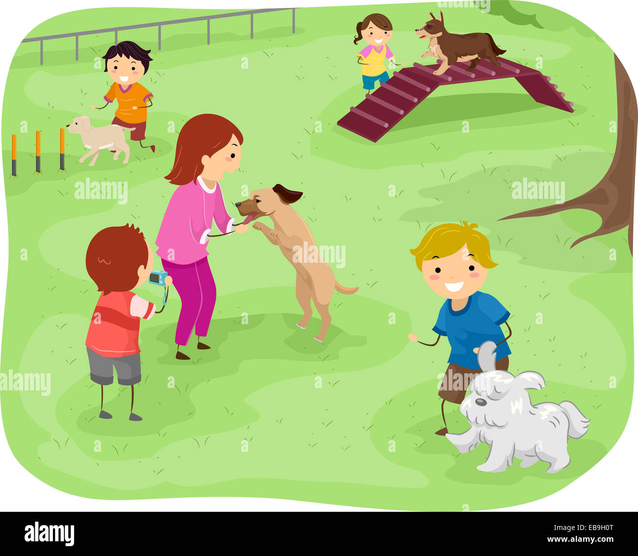 Illustration Featuring a Group of Children Training Their Dogs to ...