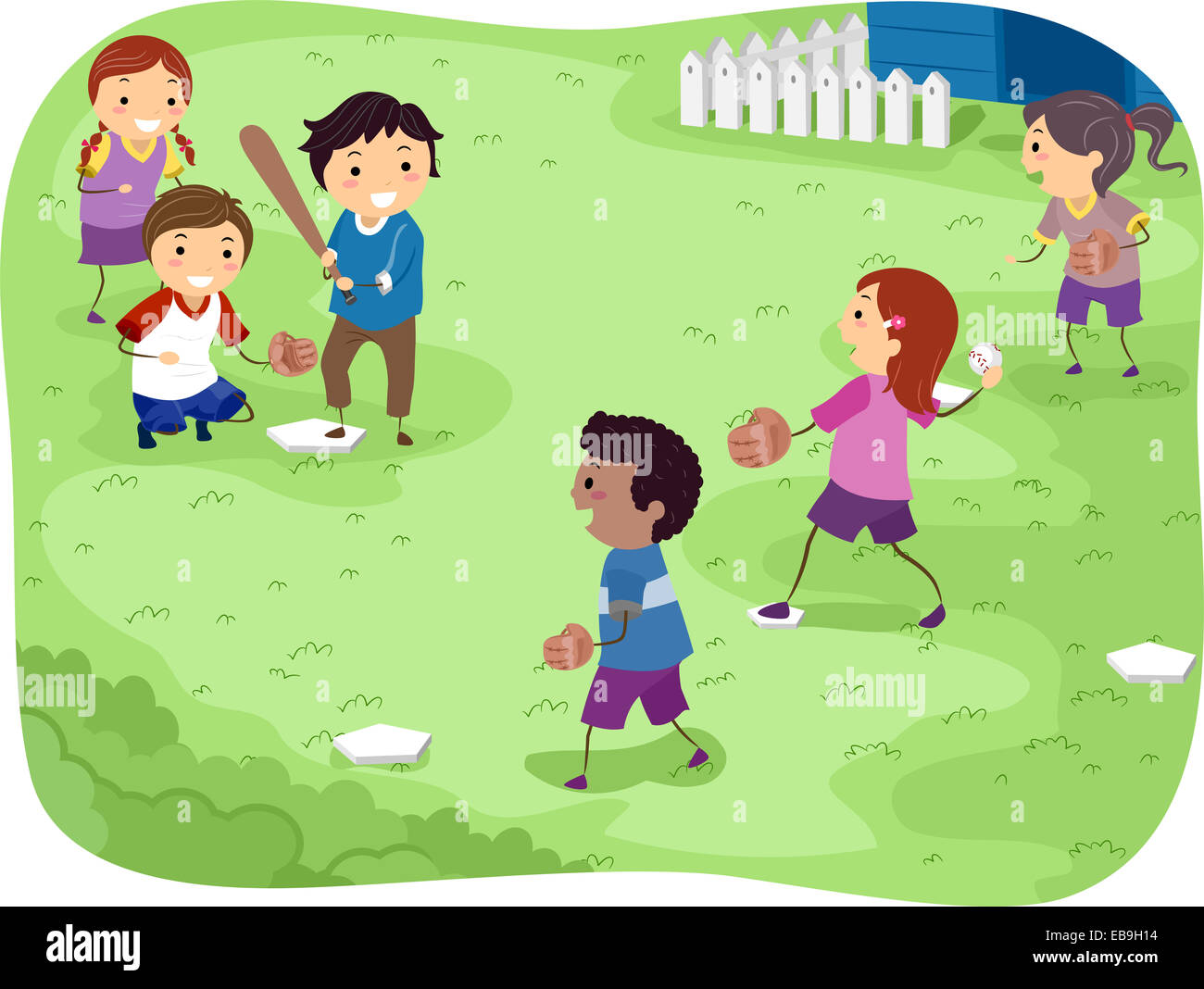 Illustration Featuring Kids Playing Baseball Stock Photo: 75813616 - Alamy