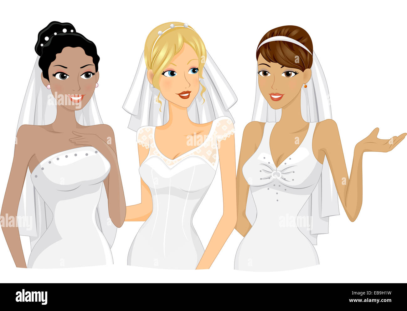 Illustration Featuring a Group of Young Brides Stock Photo - Alamy