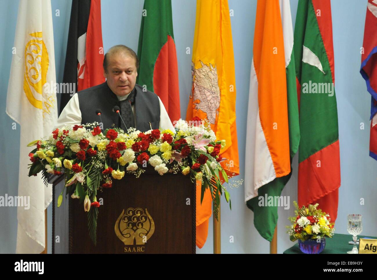 Kathmandu, Nepal. 27th Nov, 2014. Pakistani Prime Minister Nawaz Sharif ...