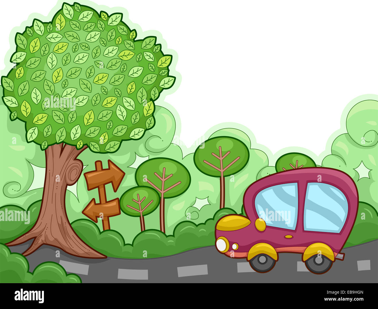 Illustration Featuring a Car on a Road Trip Following Directions Stock ...