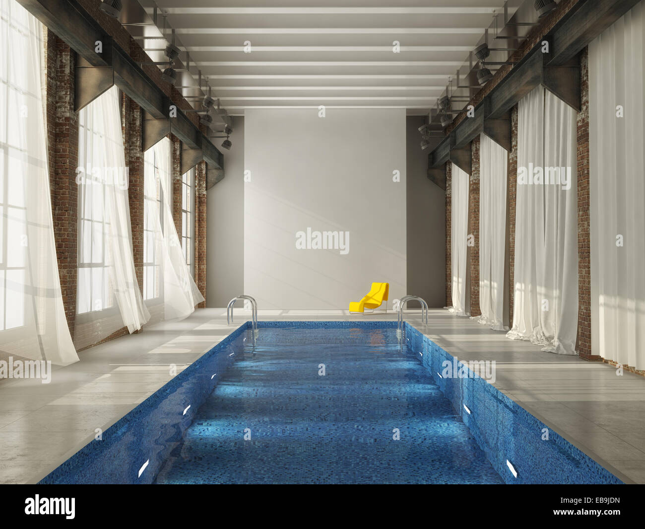 inddor swiming pool in a loft. 3d rendering Stock Photo - Alamy
