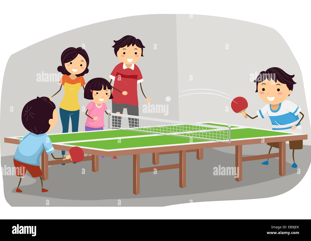 Illustration Featuring a Family Playing Table Tennis Stock Photo - Alamy