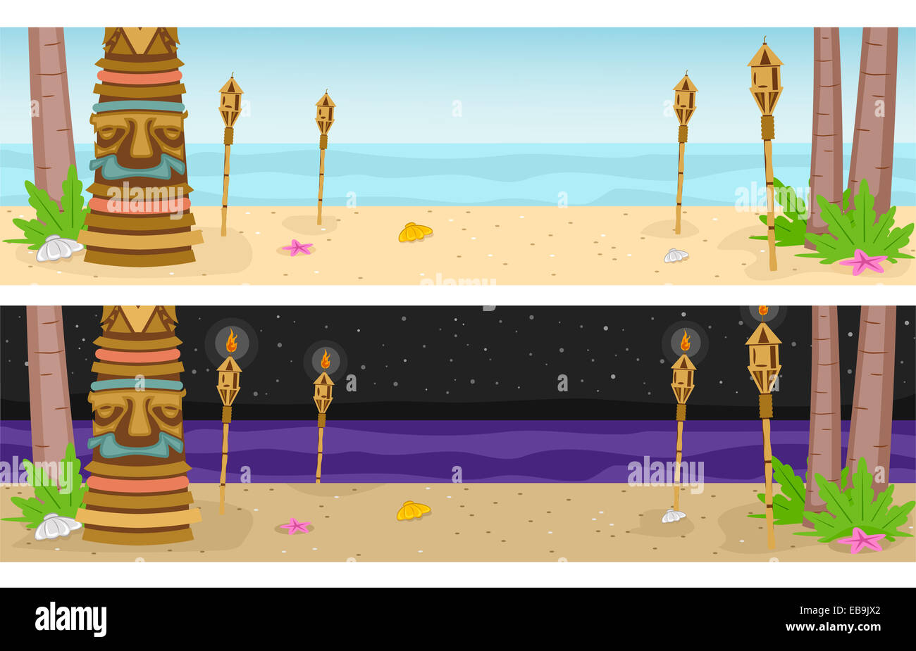 Banner Illustration Featuring a Beach Resort with a Hawaiian Theme ...