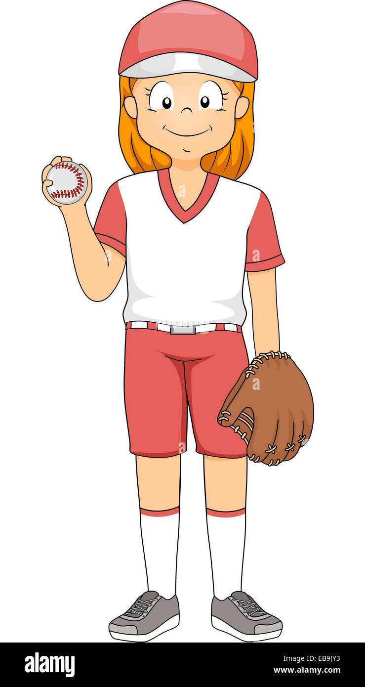 Illustration of a Girl Dressed as a Baseball Pitcher Stock Photo - Alamy