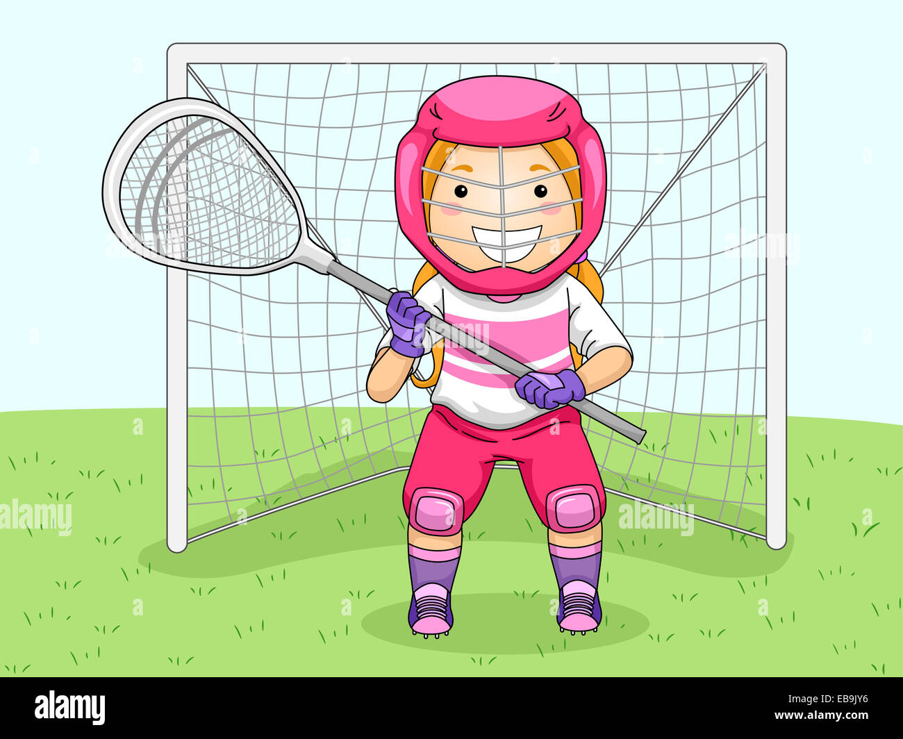 Illustration of a Girl in Lacrosse Gear Assuming a Goalie's Position ...