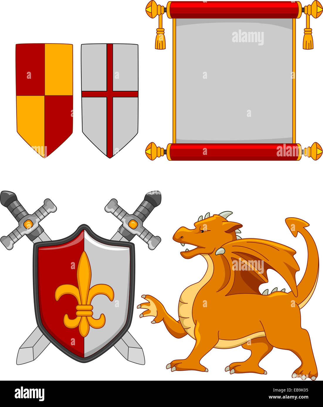 Illustration Featuring Different Medieval Elements Stock Photo - Alamy