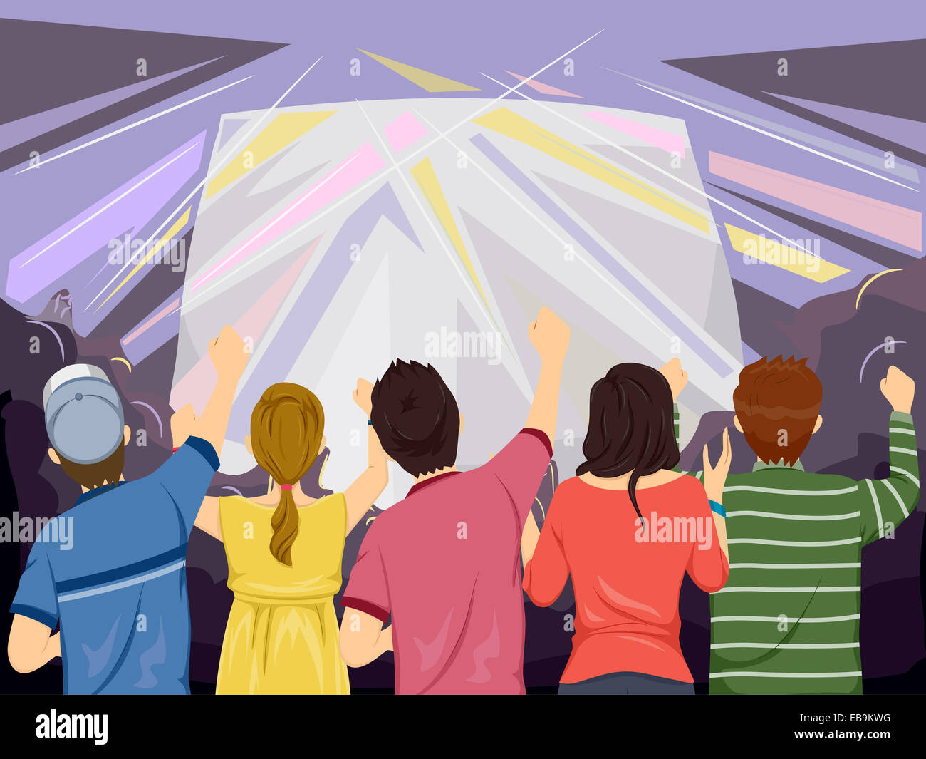 Back View Illustration Featuring the Audience of a Concert Cheering ...