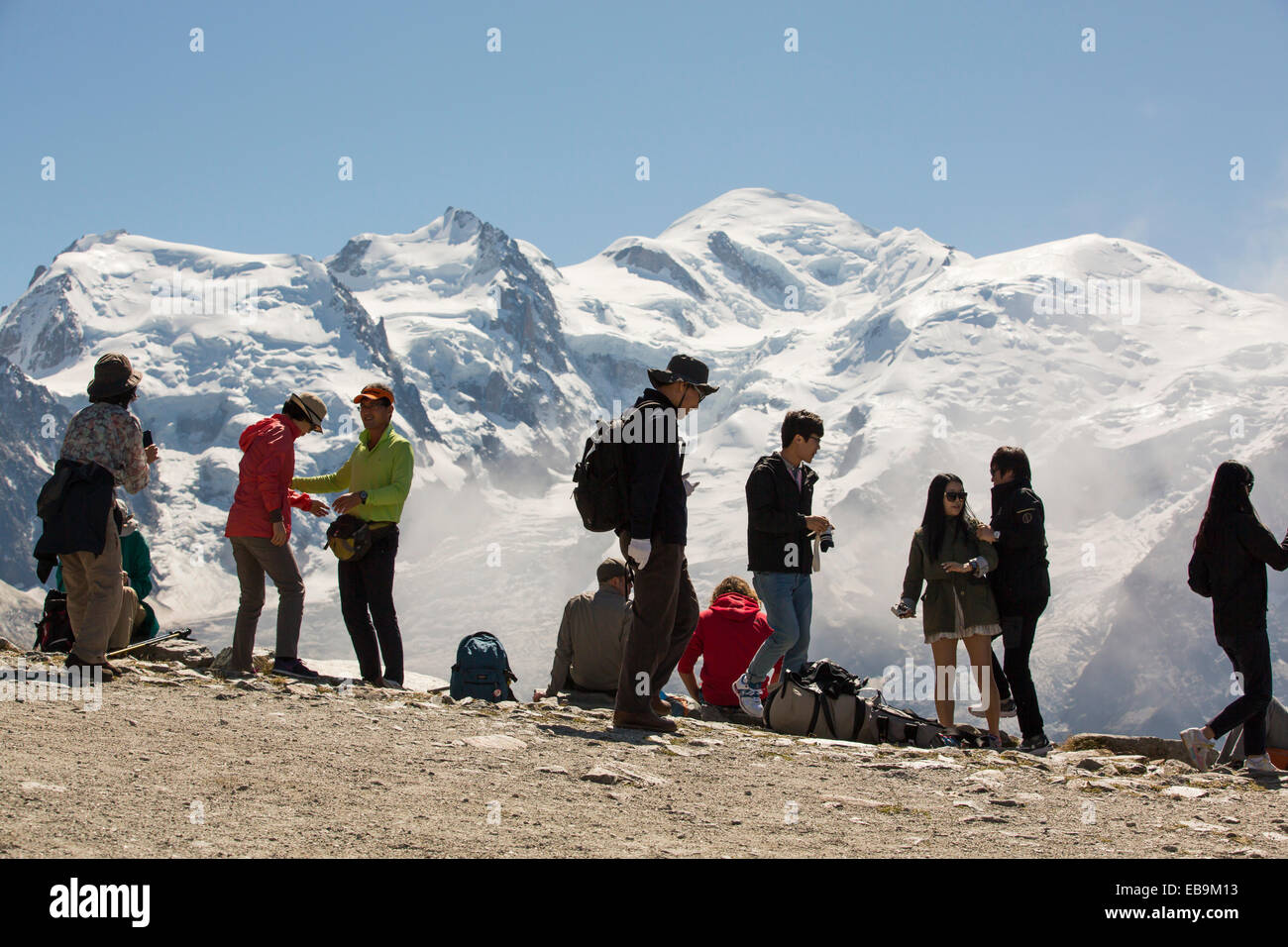Tourists on Le Brevent, on the Aiguille Rouge above Chamonix, France ...