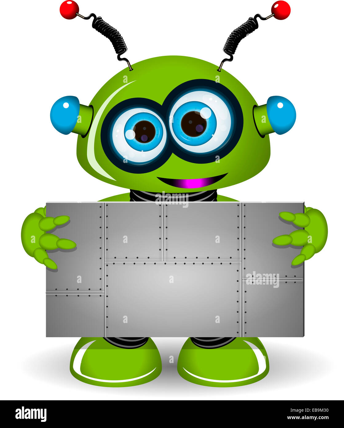 Illustration green robot with a metal background Stock Photo - Alamy