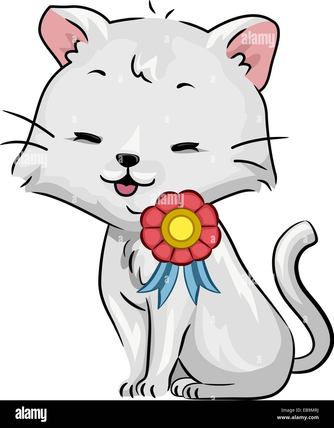 Illustration of a Happy Cat with a Ribbon on its Shoulder Stock Photo ...