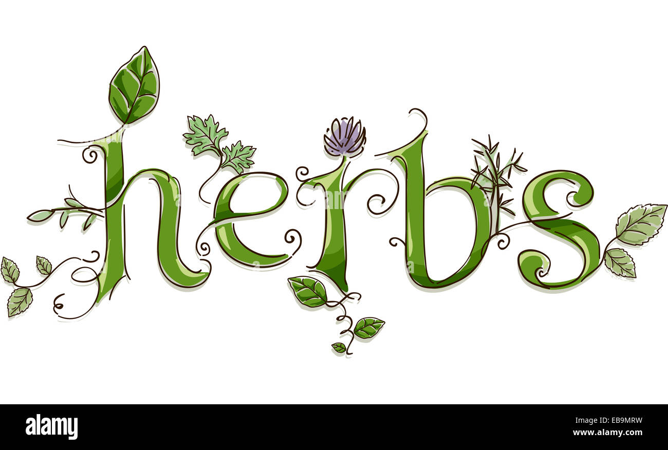 Text Illustration Featuring the Word Herbs Done in Ornate Lettering ...