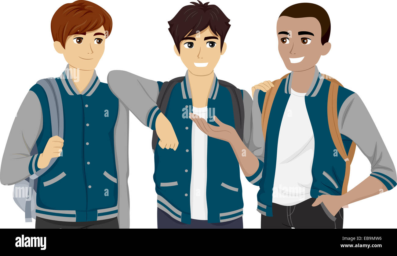 Illustration Featuring a Group of Male Teenagers Wearing Varsity ...