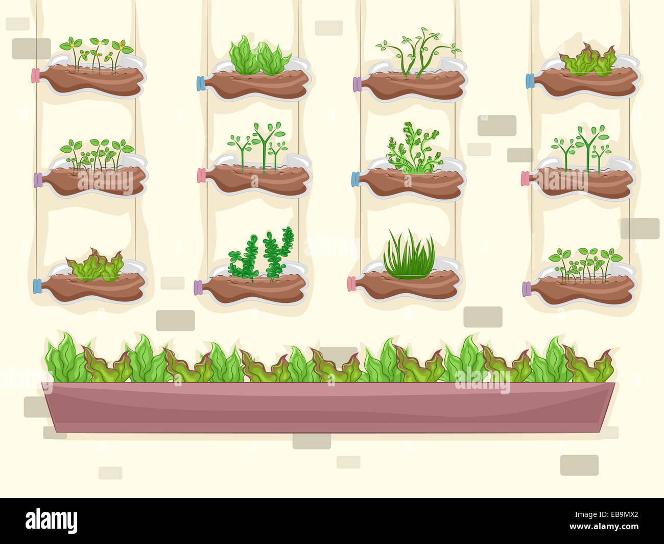 Illustration Featuring a Vertical Garden Making Use of Recycled ...