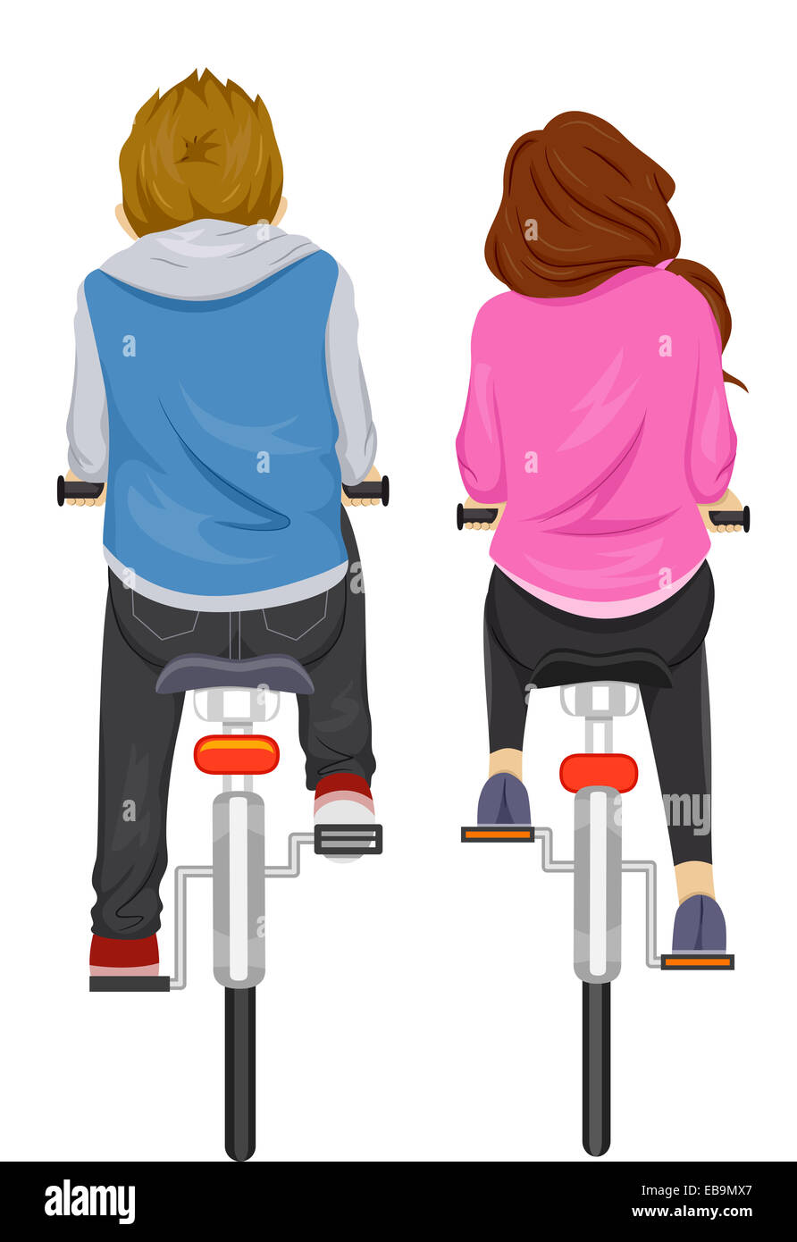 Illustration Featuring a Couple Biking Side by Side Stock Photo - Alamy